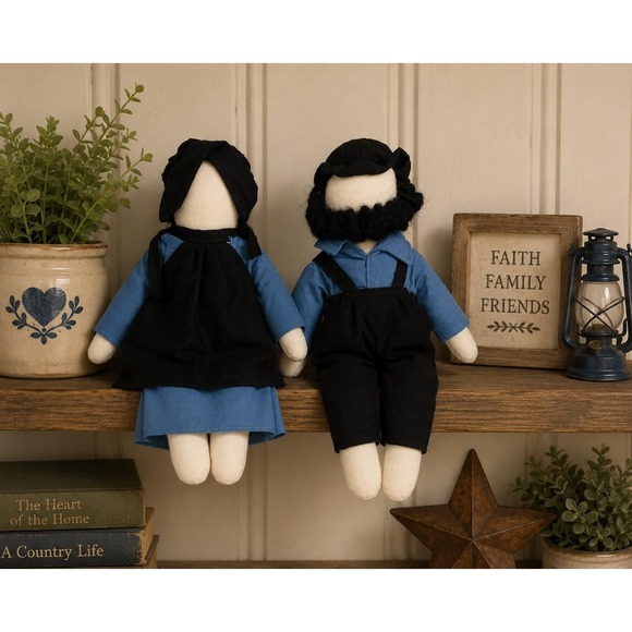 Other | Vintage 11 Inch Amish Rag Dolls Pair Faceless Handmade Folk Art ...